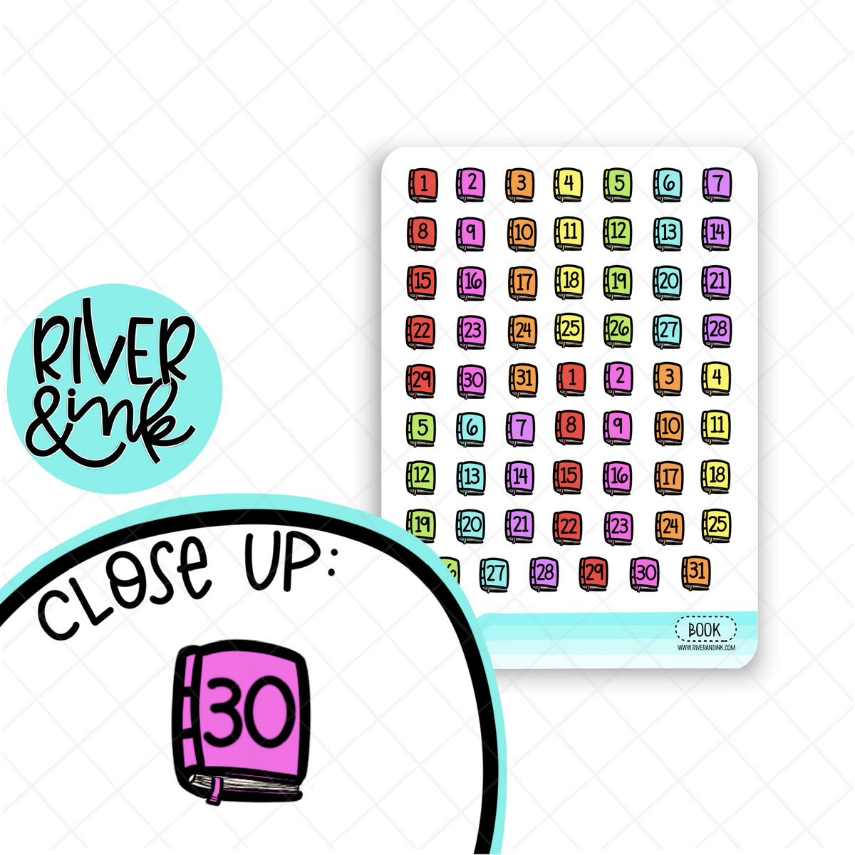 Rainbow Book Numbers | Hand Drawn Planner Stickers – River & Ink