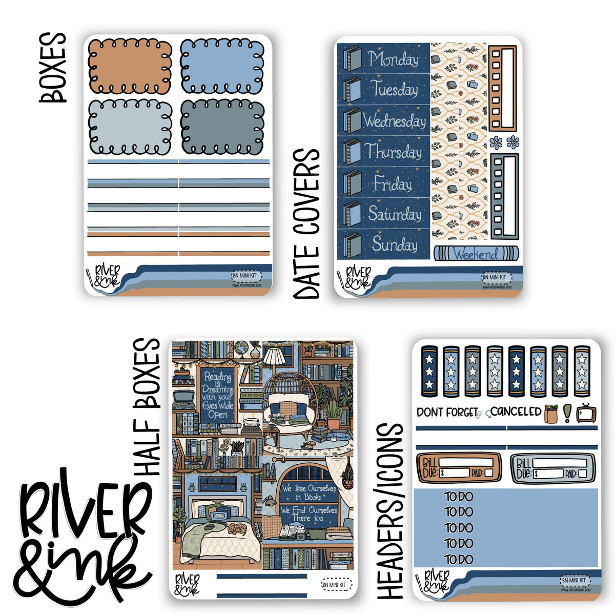 Book Nook | Mini Weekly Planner Stickers Kit – River & Ink