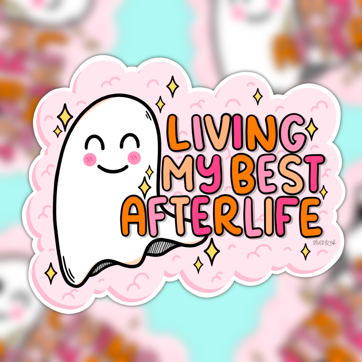 Living My Best Afterlife Ghost | Hand Drawn Vinyl Sticker – River & Ink