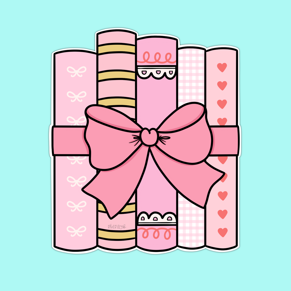 Bow Book Stack | Hand Drawn Vinyl Sticker – River & Ink