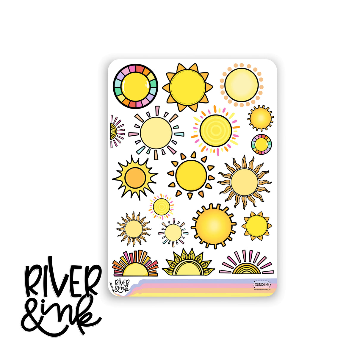 Sunshine Sun Art Deco | Hand Drawn Planner Stickers – River & Ink