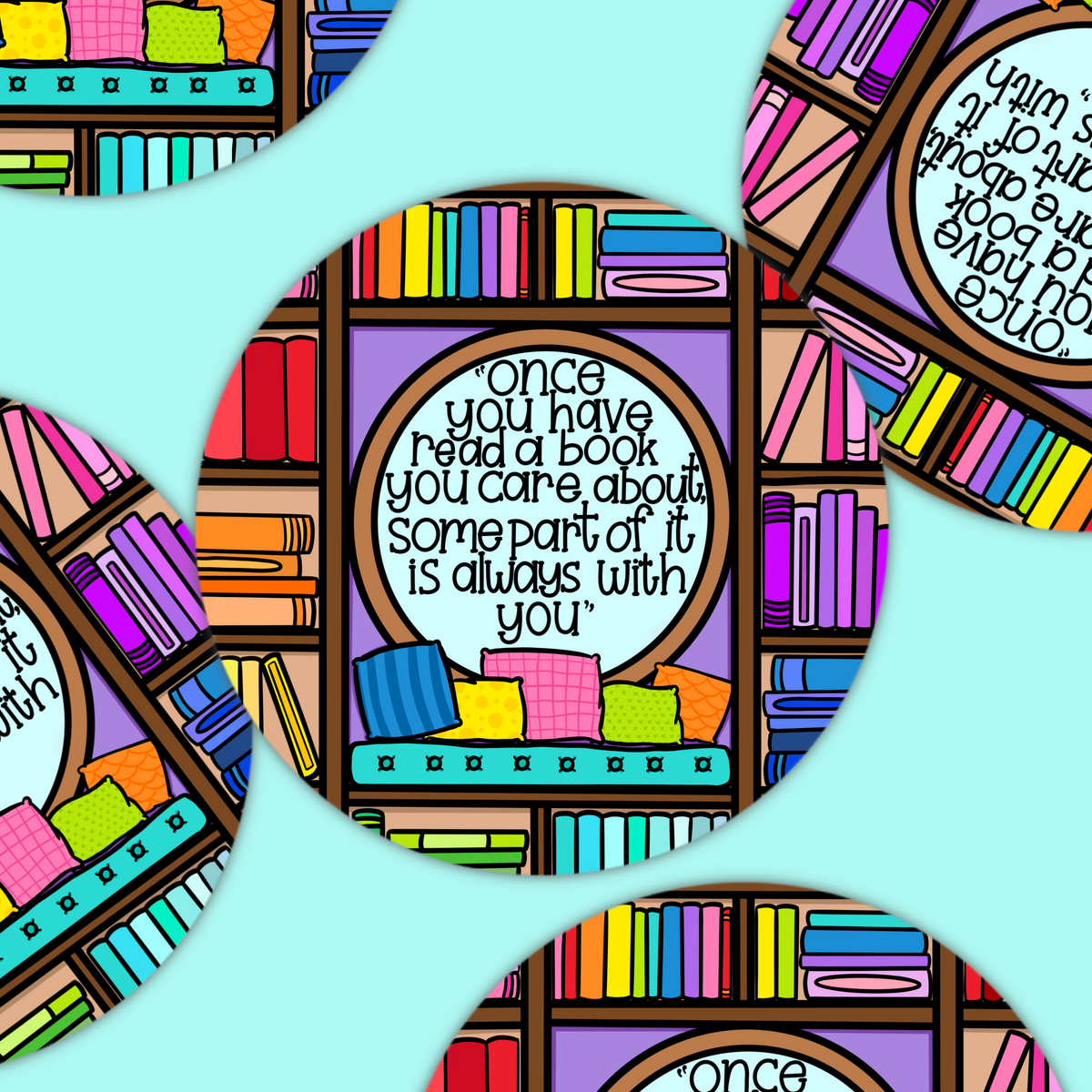 Bookshelves Quote Circle | Hand Drawn Vinyl Sticker – River & Ink