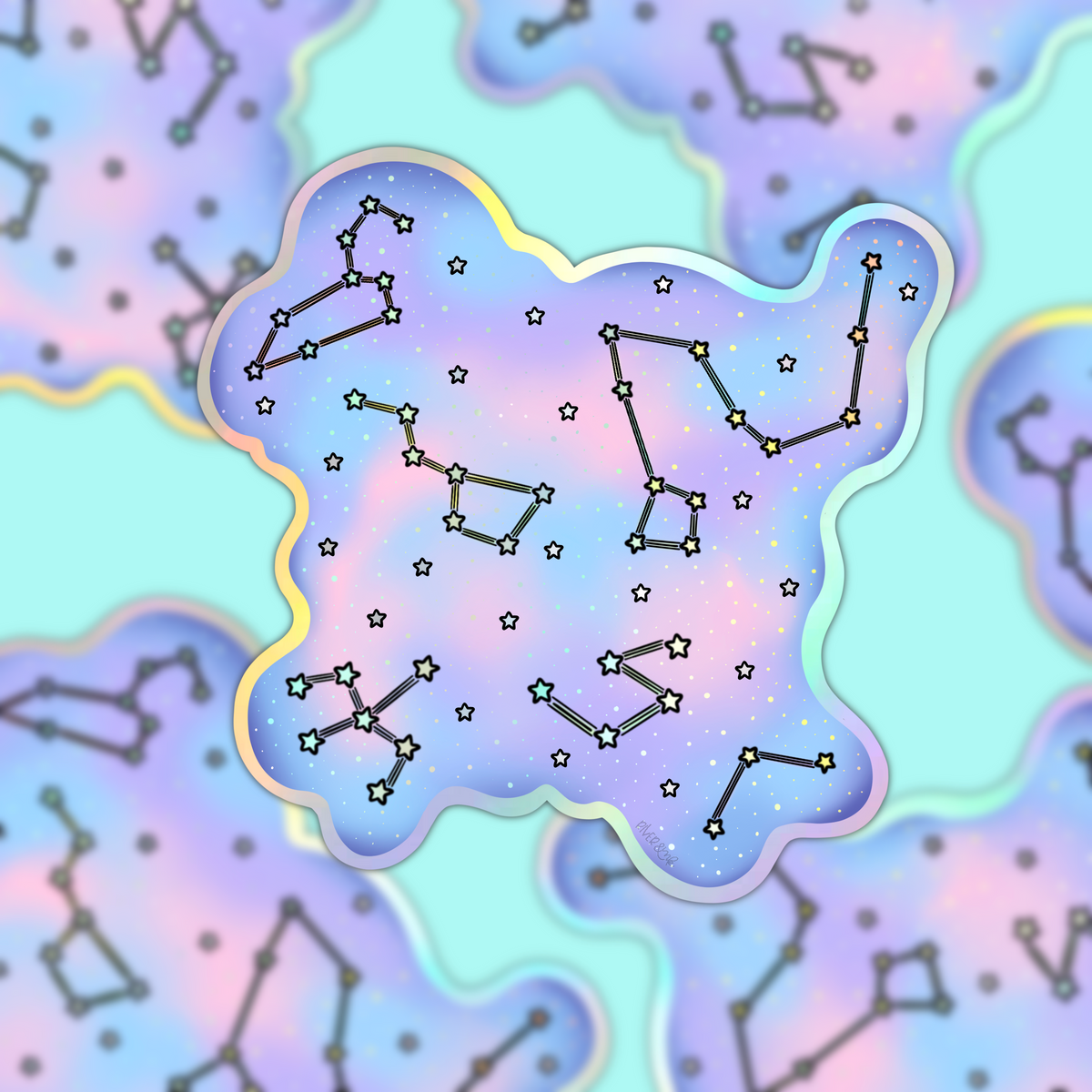 Constellations Holographic Vinyl Sticker | Hand Drawn Vinyl Sticker ...