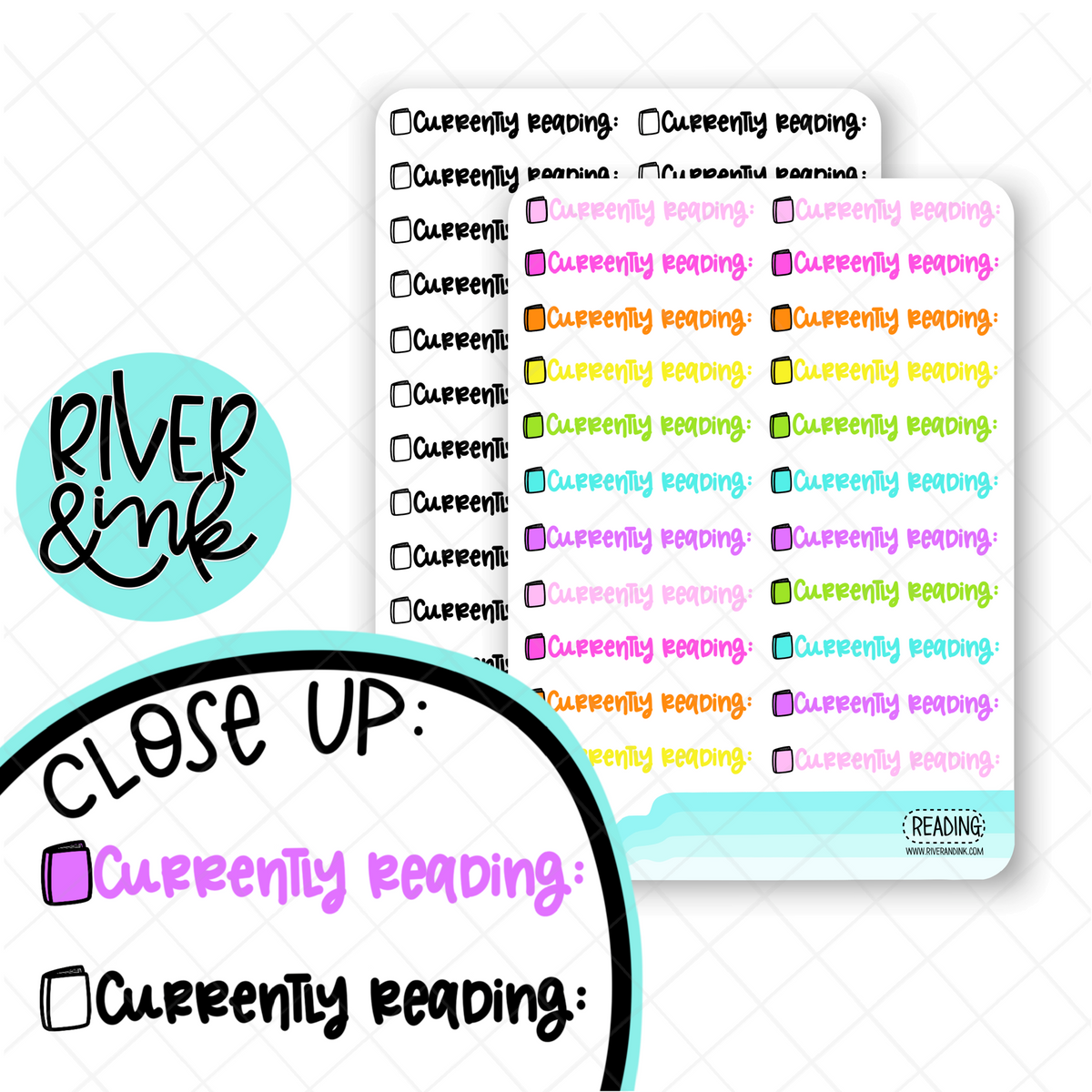 Currently Reading | Hand Lettered Planner Stickers – River & Ink