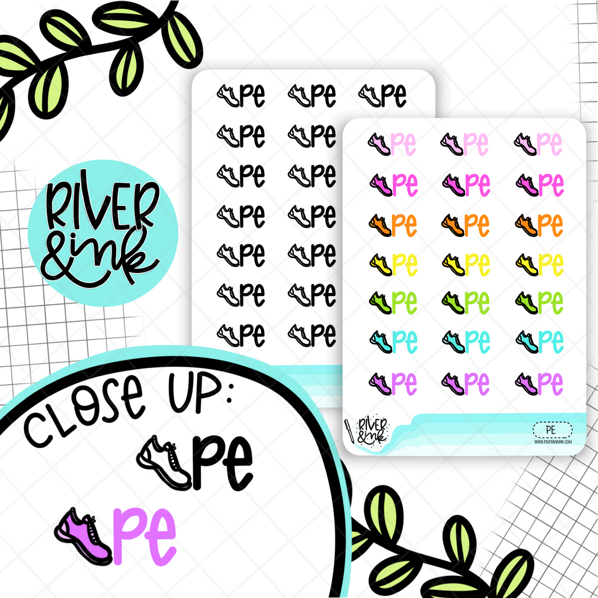 PE Physical Education | Hand Lettered Planner Stickers – River & Ink