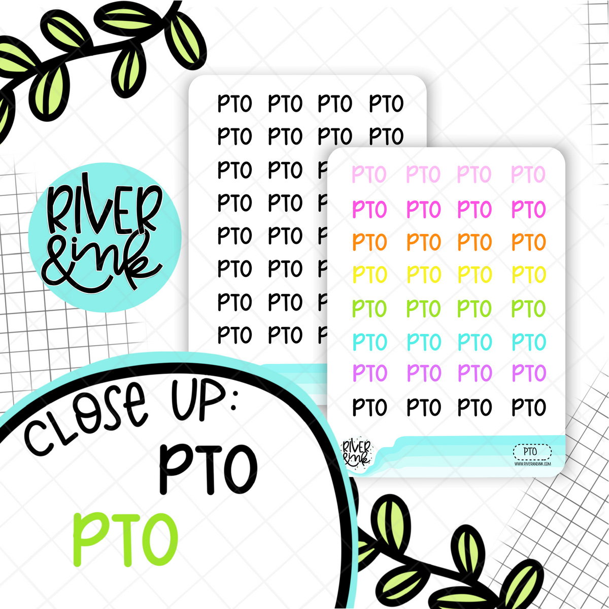 PTO | Hand Lettered Planner Stickers – River & Ink