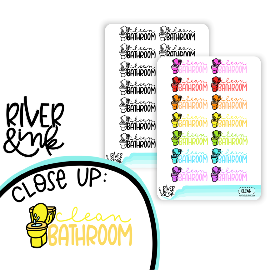 Clean Bathroom | Hand Lettered Planner Stickers – River & Ink