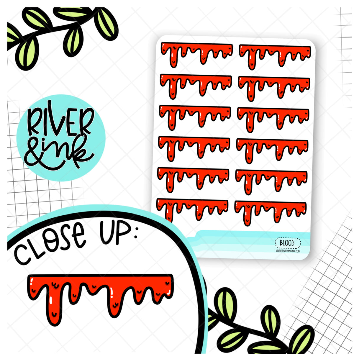 Blood Drips Dividers | Hand Drawn Planner Stickers – River & Ink