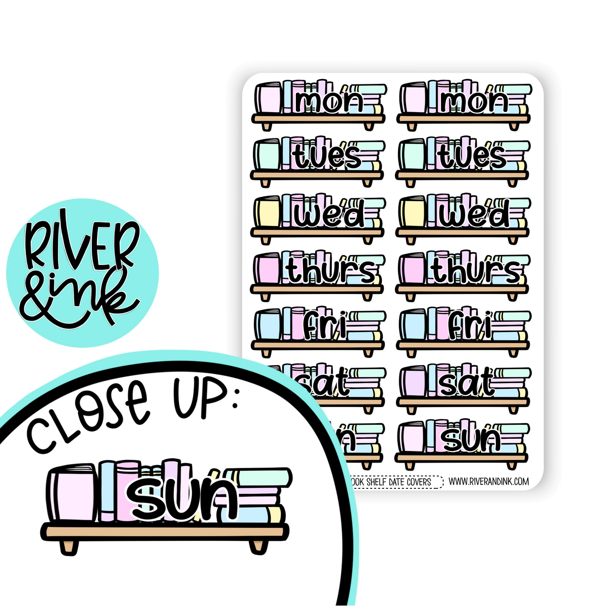 Bookshelf Date Covers | Hand Lettered Planner Stickers – River & Ink