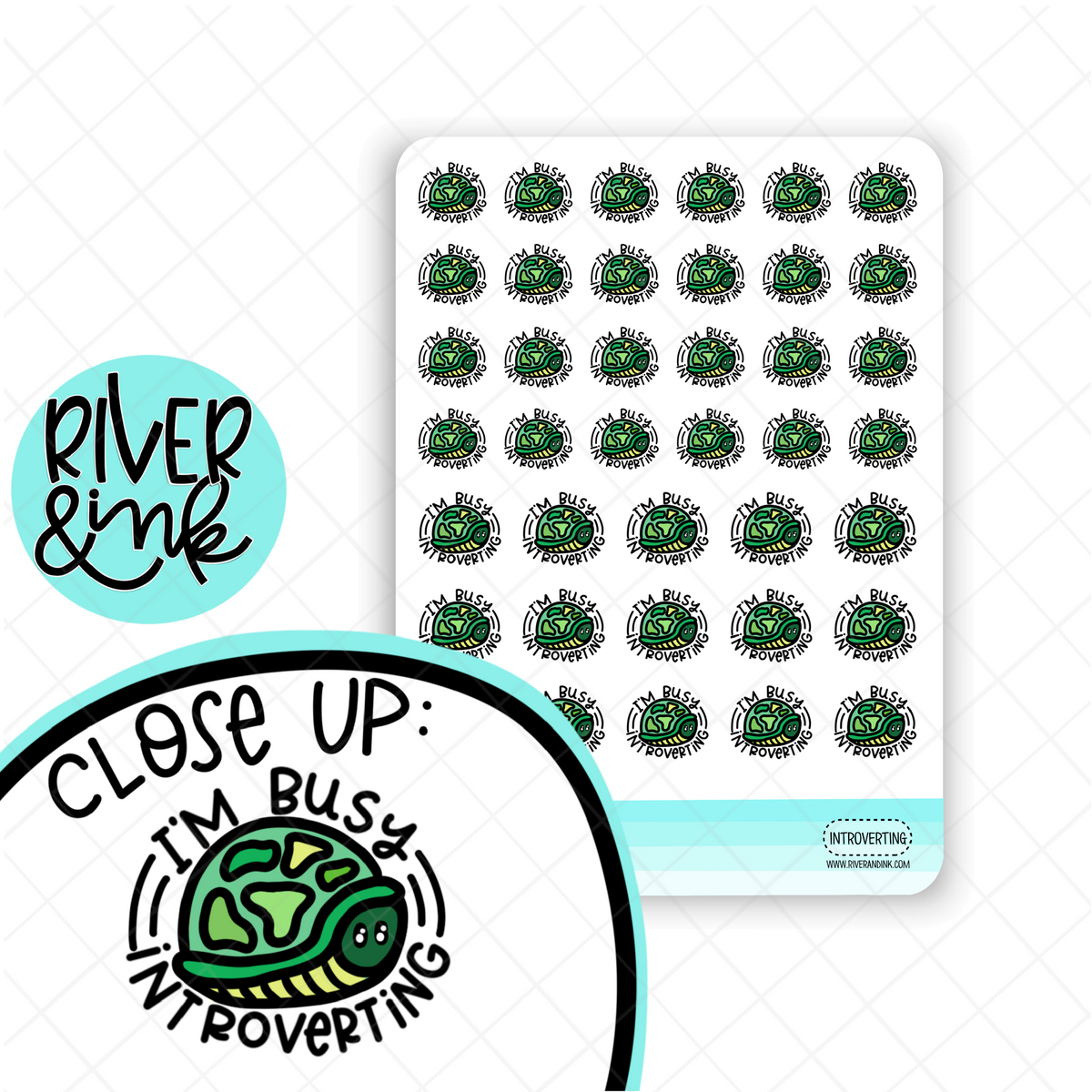 I'm Busy Introverting Turtle | Hand Drawn Planner Stickers – River & Ink