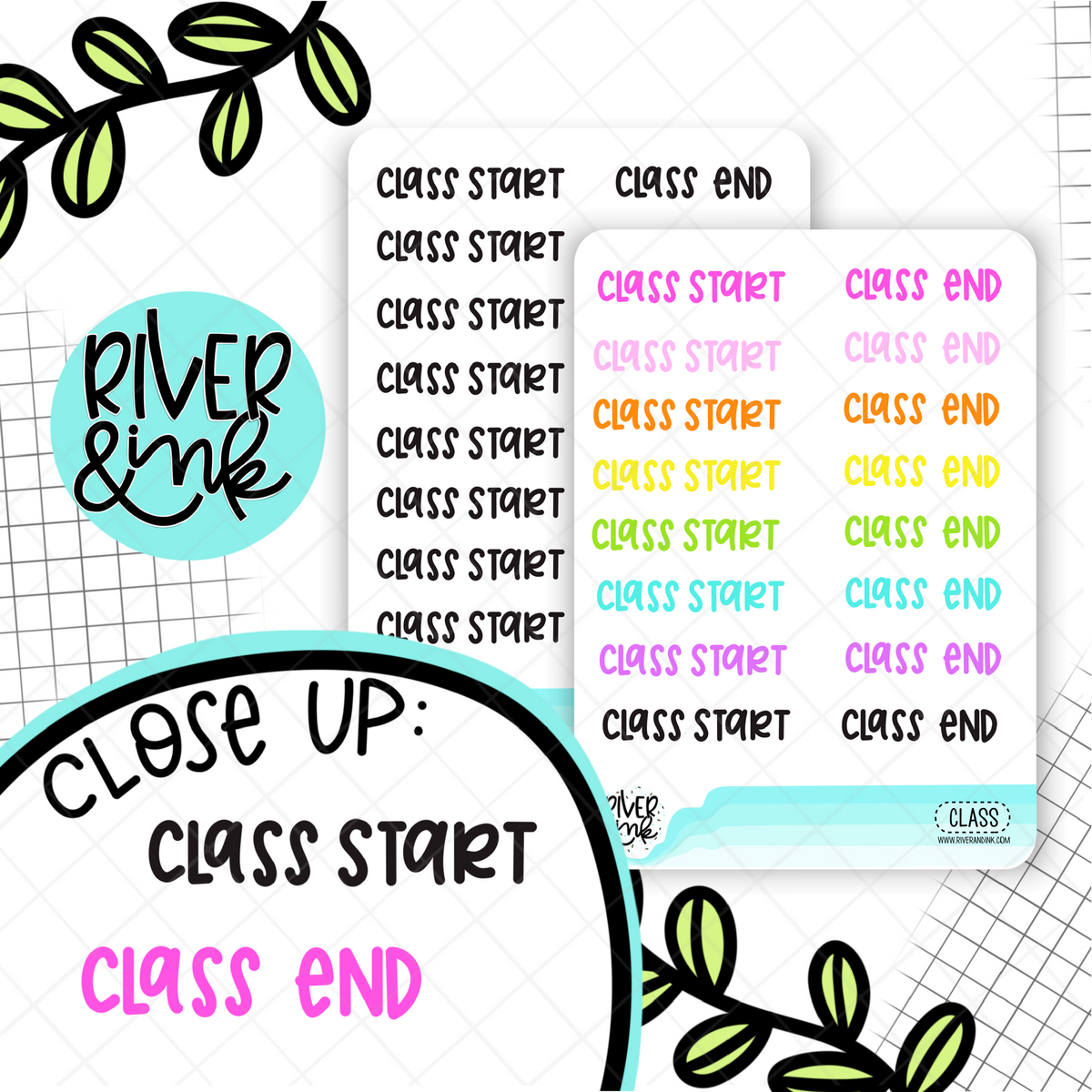 Class Start End | Hand Lettered Planner Stickers – River & Ink
