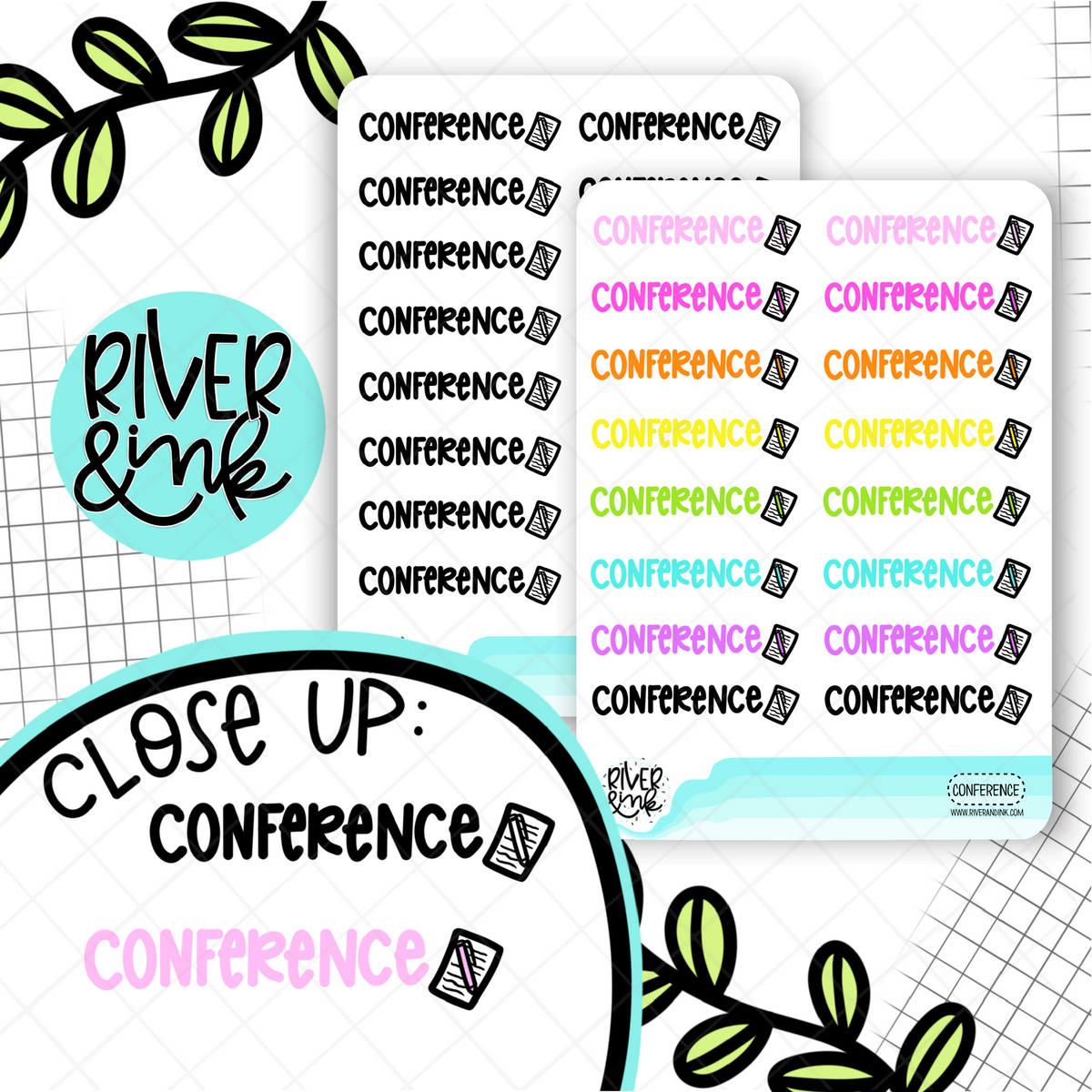 Conference | Hand Lettered Planner Stickers – River & Ink