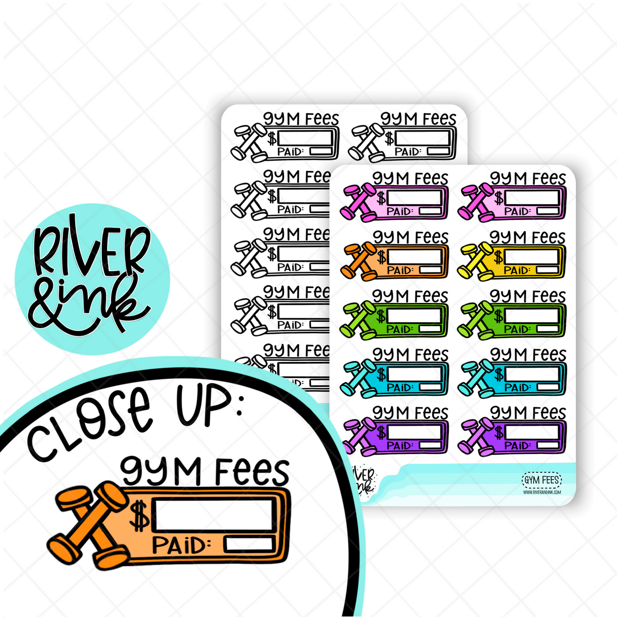 Gym Fees Bill Budgeting Quarter Boxes | Hand Lettered Planner Stickers ...