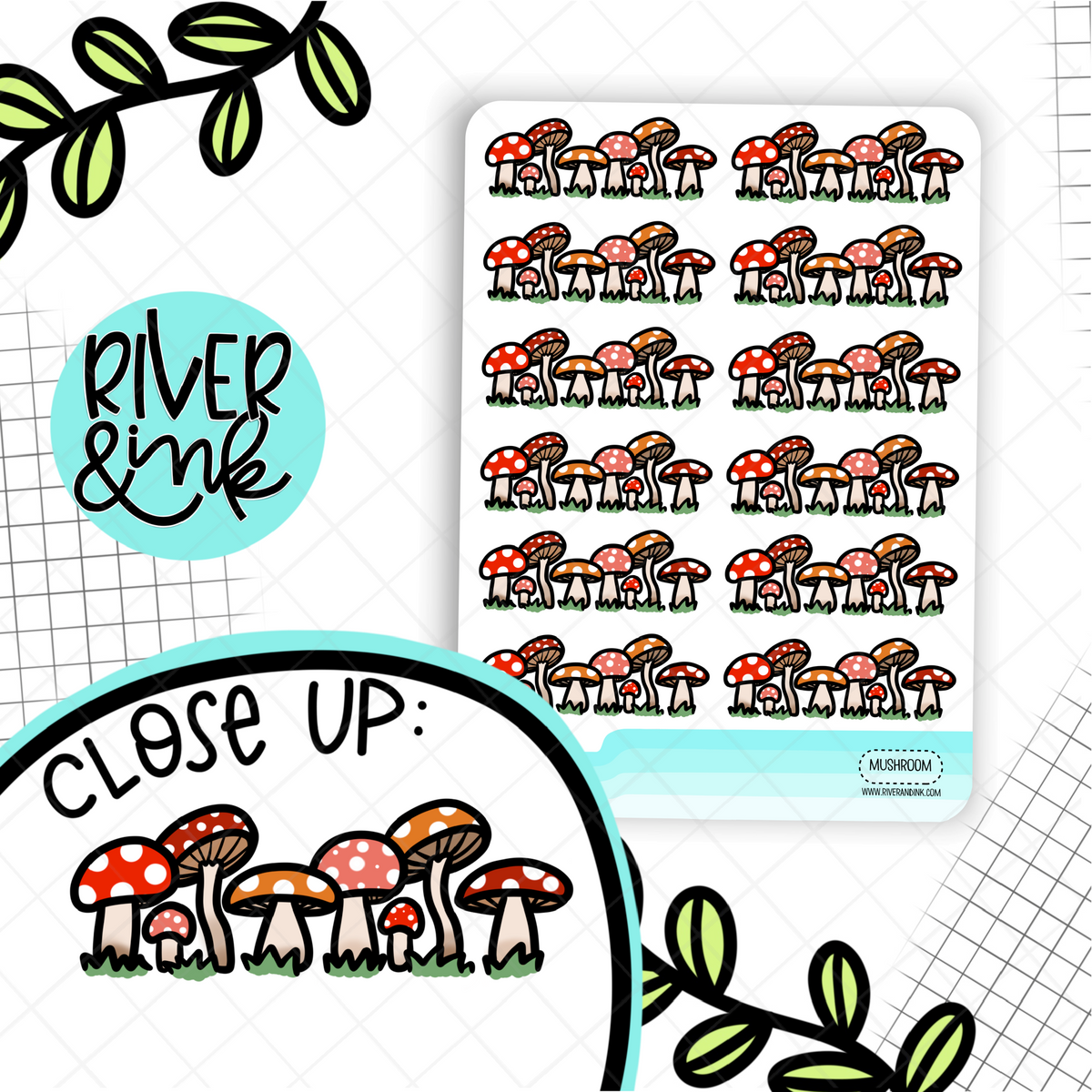 Mushroom Dividers | Hand Drawn Planner Stickers – River & Ink