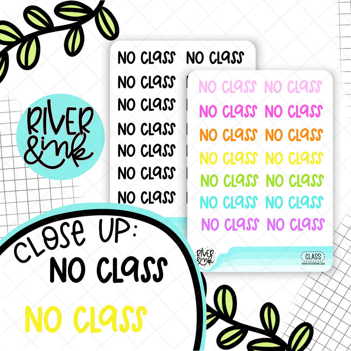 No Class | Hand Lettered Planner Stickers – River & Ink