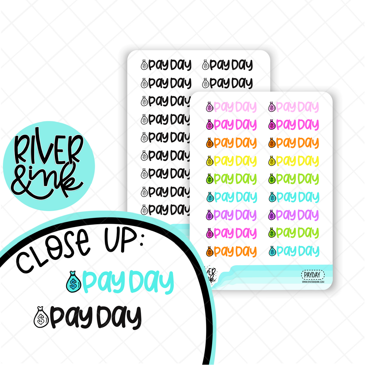 Payday | Hand Lettered Planner Stickers – River & Ink
