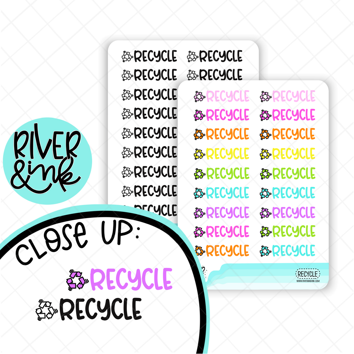 Recycle | Hand Lettered Planner Stickers – River & Ink