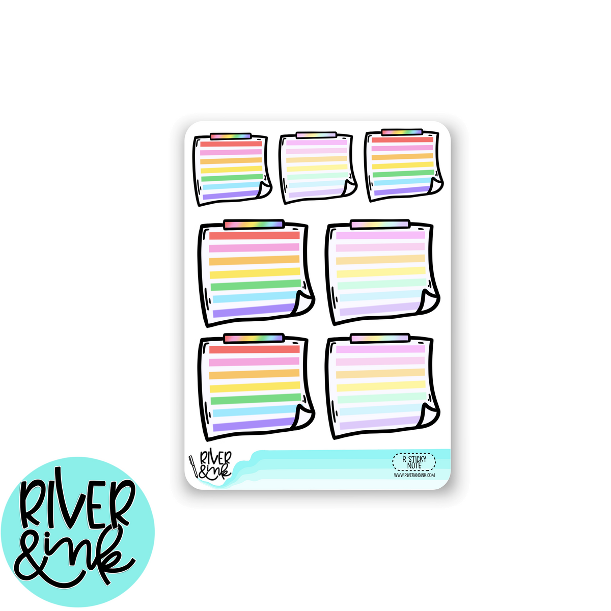 Rainbow Sticky Note Boxes | Hand Drawn Planner Stickers – River & Ink