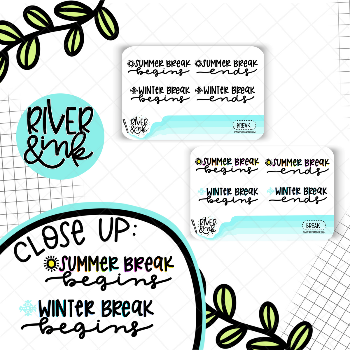 Summer Winter Break | Hand Lettered Planner Stickers – River & Ink