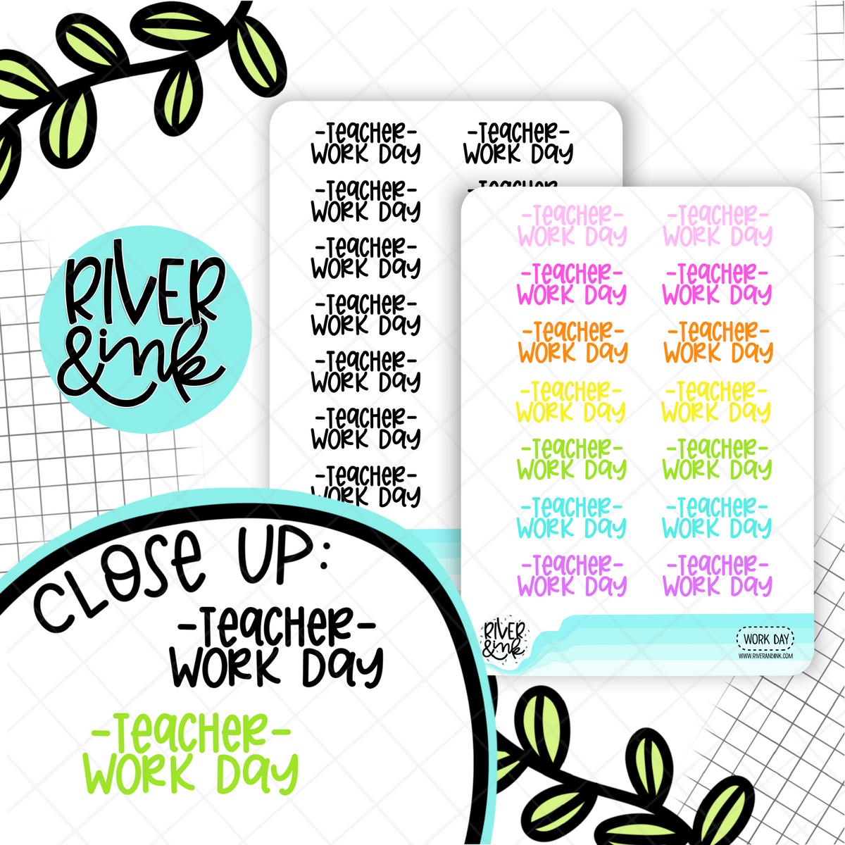 Teacher Work Day | Hand Lettered Planner Stickers – River & Ink