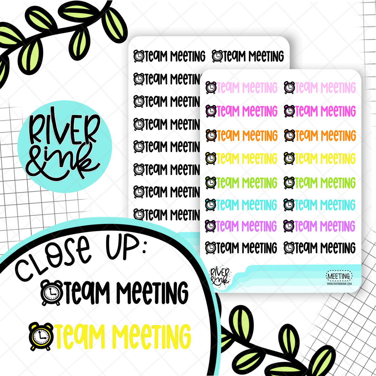 Team Meeting | Hand Lettered Planner Stickers – River & Ink